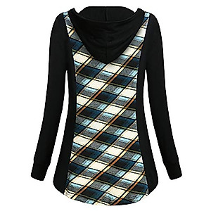 MOQIVGI Womens Plaid Hoodie Vneck Long Sleeve Sweatshirt Pullovers Modest Hipster Pretty Checkered Leisure Tunic Tops Soft Surroundings Clothing Blue Large