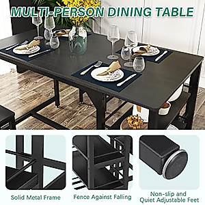Rxicdeo Dining Table Set for 4, Kitchen Table Set with 4 Chairs, Dining Room Table with Wine Rack and Storage Shelf, Breakfast Table Space-Saving Dinette for Kitchen, Dining Room (Black)