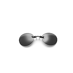 PLOPLO Polarized 5.9 g Only Retro Round Clip On Nose glasses Matrix Morpheus Movie rimless sunglasses men (Black, Gray)