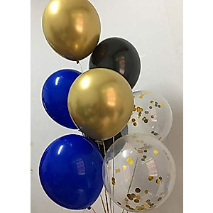 Royal Blue Gold Black Balloons- Confetti Balloons for Graduation Bachelor Men Birthday Anniversary Party Decorations D¨¦cor Supplies 12inch 50packs