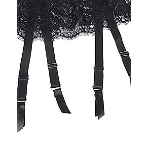 Women Plus Size Lace Garter Blet with 4 Straps Metal Clip for Stocking Mesh Suspender Belt with Thong
