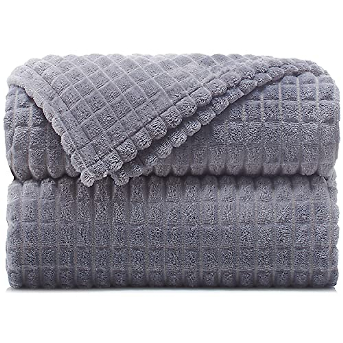 Throw Blankets – 50”x60”, Charcoal - Waffle Blanket - Lightweight Flannel Fleece - Soft, Cozy - Perfect for Bed, Sofa, Couch