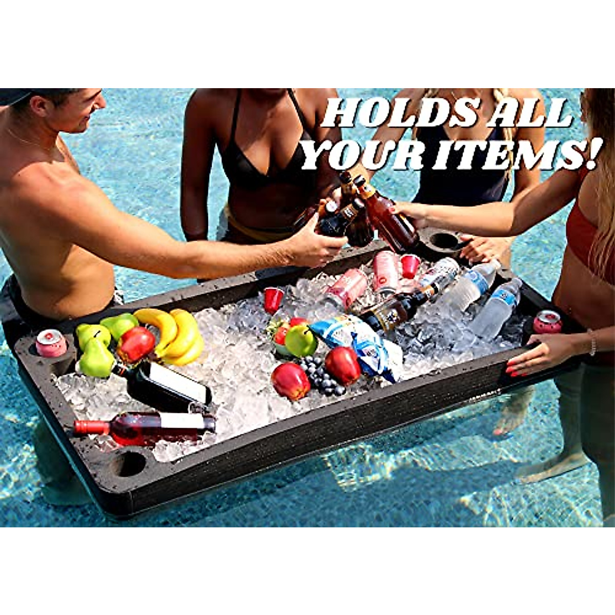 Polar Whale Large Floating Bar Table Serving Buffet Tray Drink Holders Swimming Pool Beach Party Float Breakfast Lounge Refreshment Durable Black Foam UV Resistant with Cup Holders 24 x 24 Inches