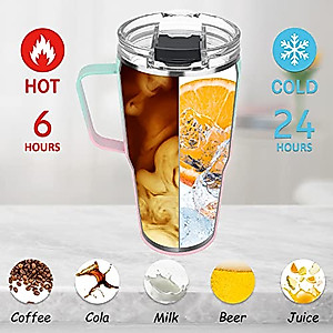 Sursip 40 oz Mug Tumbler with Screw Lid - Stainless Steel Vacuum Insulated Cup with Straw and Handle, Keeps Drinks Cold up to 24 Hours - Sweat Proof, Leak Proof, Dishwasher Safe, Car Holder (Plating)