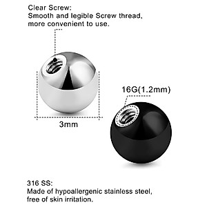 Hnxnskt 64Pcs 16G Externally Threaded Piercing Balls Stainless Steel Replacement Balls Piercing Parts for Septum Lip Labret Medusa Eyebros Tragus Helix Conch and and Other Body Jewelry