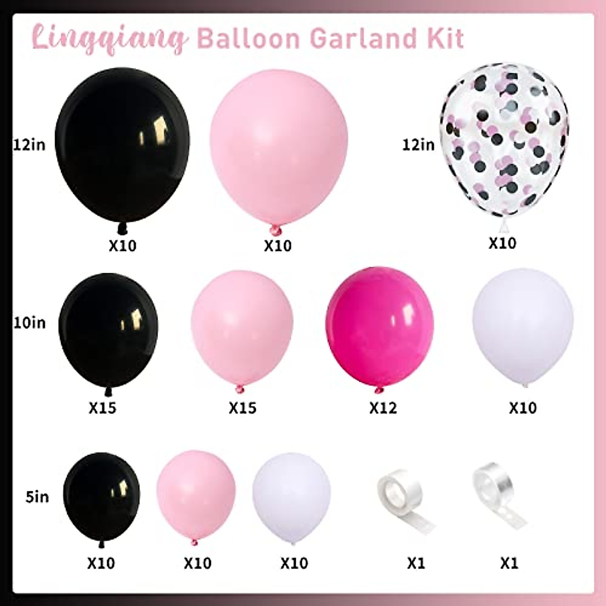 Pink and Black Balloon Garland Kit, 114 Pcs Hot Pink Pastel Pink Black White Confetti Latex Balloons Mouse Theme Balloon Arch for Girls Women Birthday Wedding Baby Bridal Shower Party Decorations