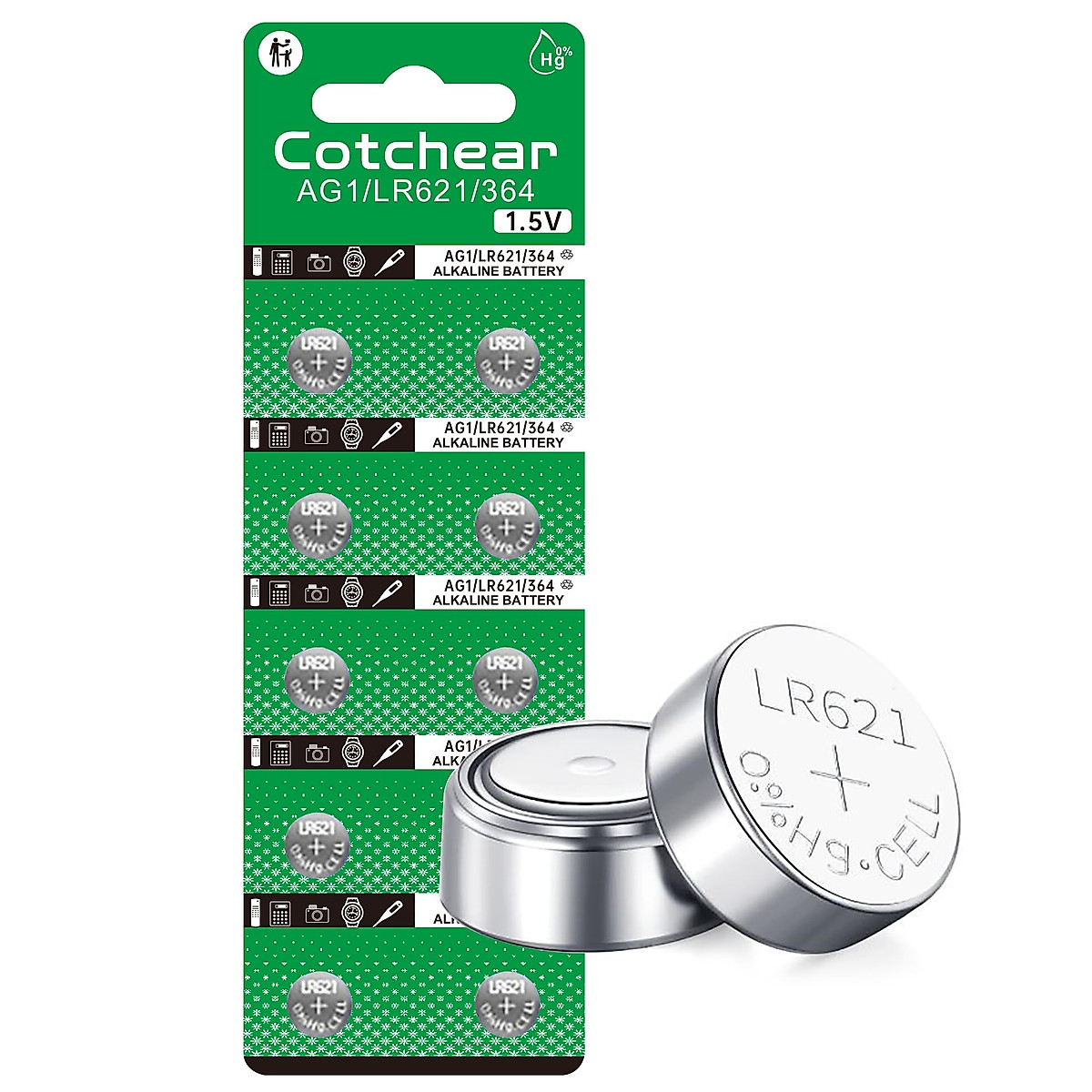 Cotchear 10pcs AG1 Battery LR621 364 Watch Battery 1.55V 364 SR621SW LR621 621 LR60 CX60 Alkaline Button Cell Batteries for Watch Toys Remote