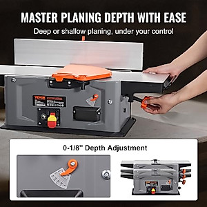 VEVOR Spiral Benchtop Jointer, 8-Inch, 2HP 10000 RPM Bench Top Wood Jointer, 18-Blade Spiral Cutterhead with Extendable Arm up to 6.5'' and 8x42.3'' Worktable 0-1/8'' Adjustable Depth, for Woodworking