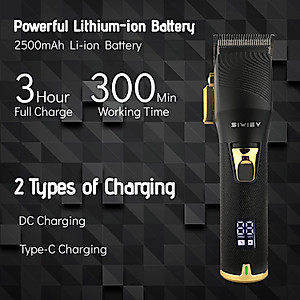 Hair Clippers for Men, Beard Trimmer, Professional Barber Clippers with LCD Display, 6 Guide Combs, Dual Port Charging Clippers for Men Rechargeable Clippers for Hair Cutting