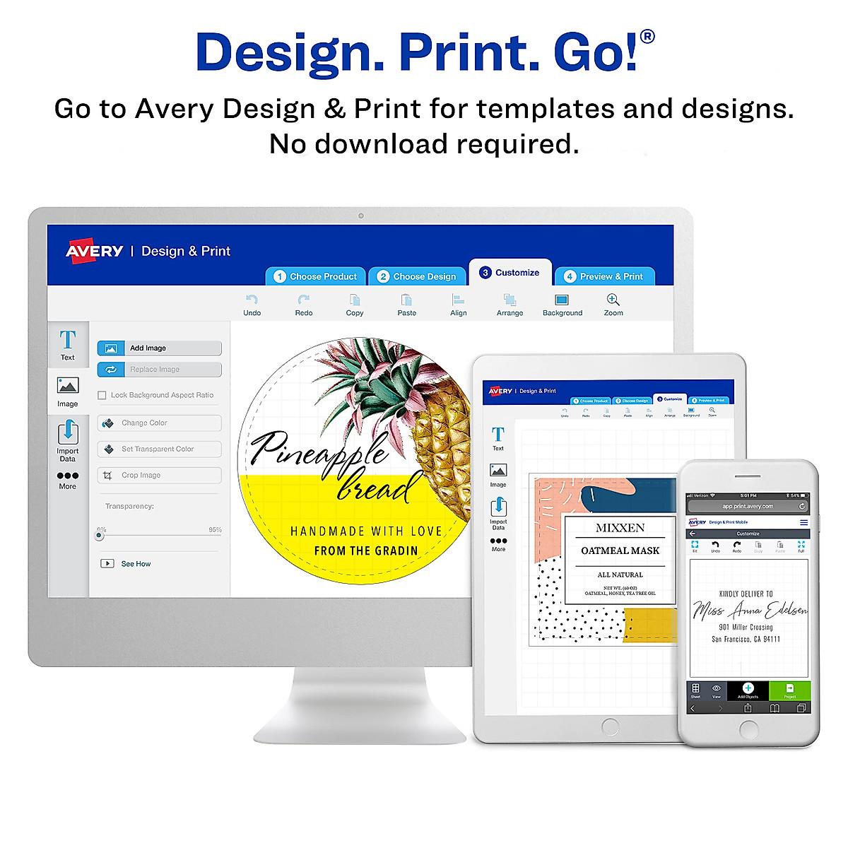 Avery Printable Blank Square Labels, 2" x 2", Glossy Crystal Clear, 120 Customizable Labels (22853)