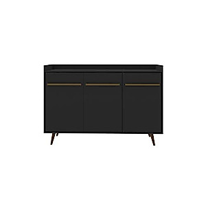 Manhattan Comfort Bradley Mid Century Modern Dining Room 4 Shelves Buffet Stand Cabinet, 53.54", Black
