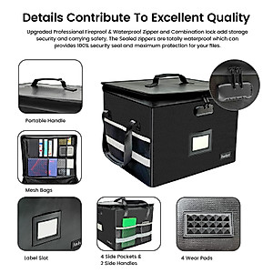 File Box with Lock, Fireproof Document Box with 10 Tab&Inserts, Collapsible File Organizer Filing Cabinet Box, Fire Proof Safe Box File Cabinets for Home Office Hanging Letter/Legal Folder