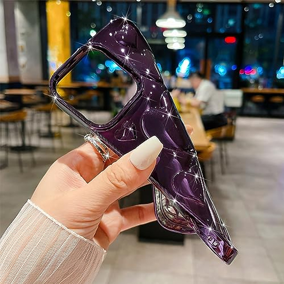 MGQILING iPhone 14 Pro Max Case, Plating Bling 3D Love Heart Case, Cute Love Hearts Sparkle Phone Case for Women Girls, Soft TPU Full Camera Shockproof Protective Clear Case - Purple