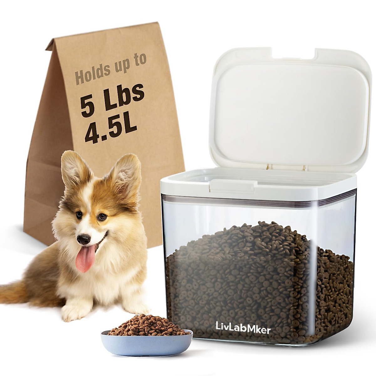 Pet Food Container 5 lbs – Dog/Cat Food Storage Container with Lids BPA Free, 5 lbs Rice/Flour Storage Dispenser for Cereal & Garin, White