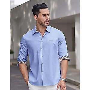 COOFANDY Men's Casual Button Down Shirt No Tuck Dress Shirt Long Sleeve Oxford Shirts Blue
