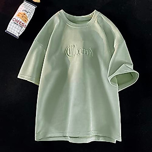 Mens Letter Print T-Shirt Hip Hop Crewneck Tees Short Sleeve Graphic Tops, T261Green, Small