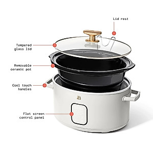 Beautiful 6 Qt Programmable Slow Cooker by Drew Barrymore - 5 Preset Cooking Functions, Digital Countdown Timer, Dishwasher-Safe Parts, and Cool-Touch Handles (White Icing)