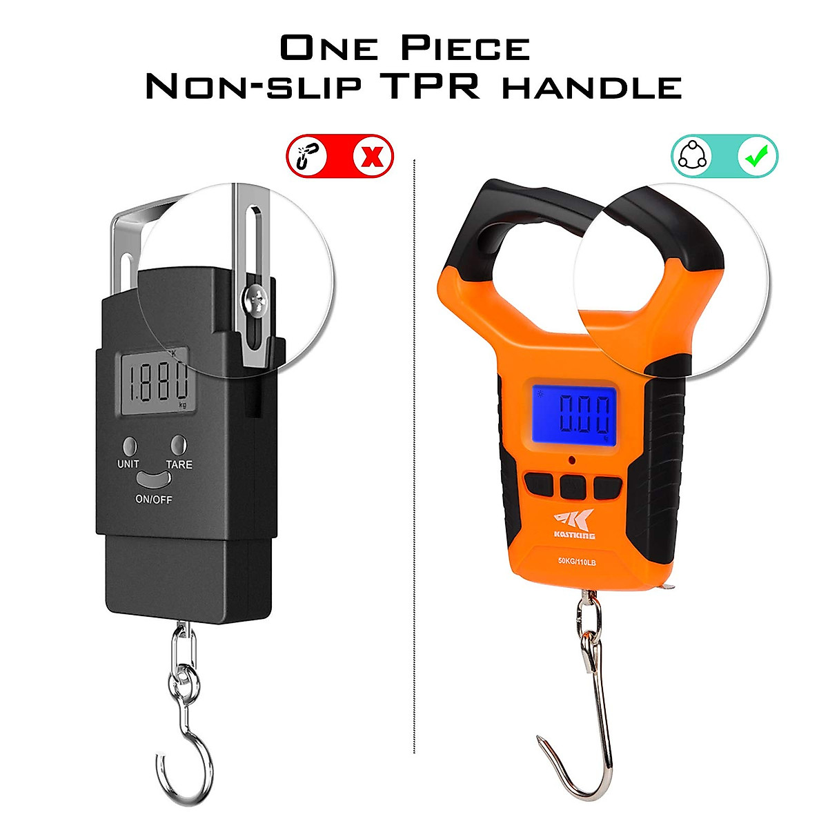 KastKing Fish Scale, Water Resistant Digital Scale with Ruler, 110lb Capacity, Dual Mode – Pounds/Ounces & Kilograms, Light, Strong ABS Frame, Non-Slip Handle, Retractable 38 inch Tape Measure