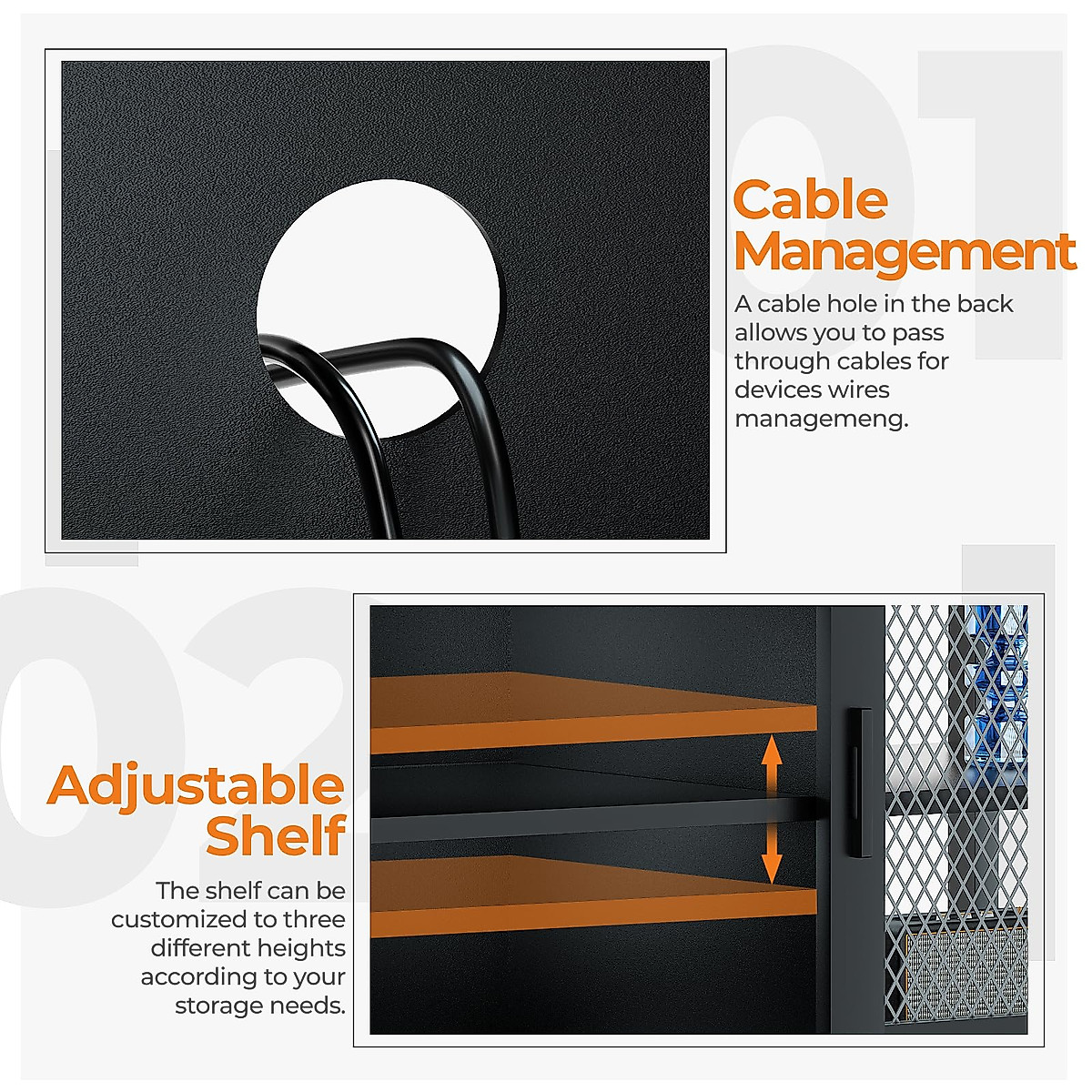 GreenForest TV Stand for 65 Inch TV, LED Lights Entertainment Center with Grid Cabinets for Living Room, 58 inch Television Stands TV Cabinet with 21 Dynamic RGB Modes, Black