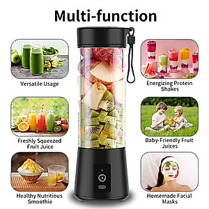 Lyrique Portable Blender: 400ml Personal Electric Blender for Shakes & Smoothies, USB-C Rechargeable, Sharp Stainless Steel Blades with Efficient Mixing Function (Black)