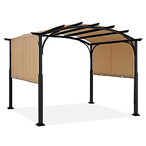 ABCCANOPY Outdoor Pergola 10'x10', Arched Patio Pergola with Retractable Sun Shade, Beige