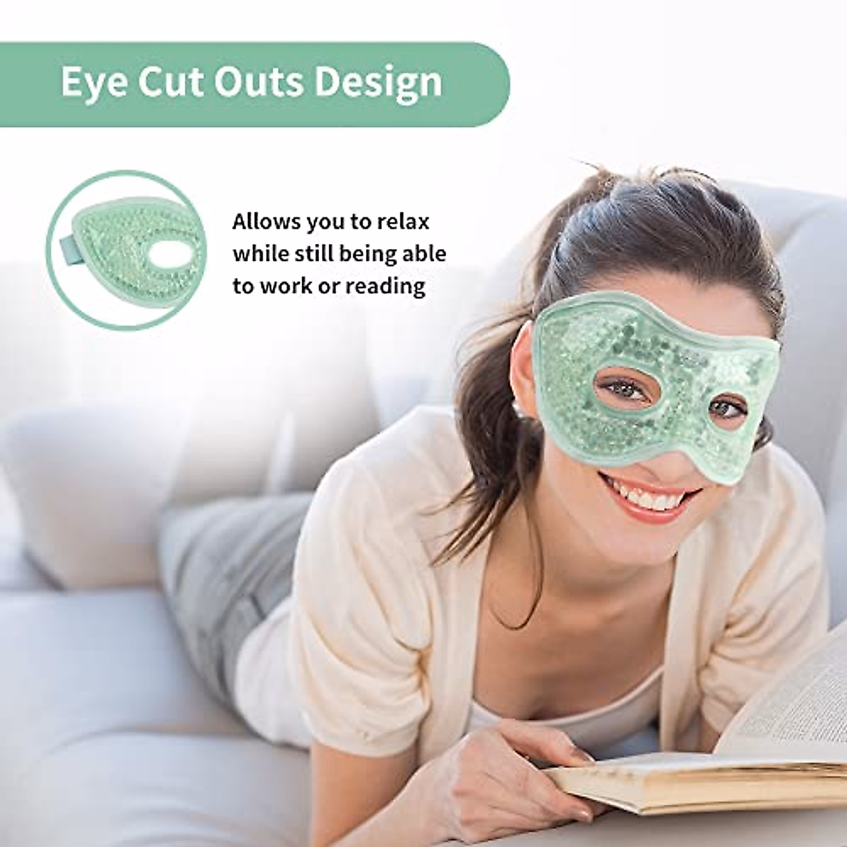 NEWGO Gel Eye Mask Reusable Cooling Eye Mak with Eye Holes, Cold Pack Eye Ice Pack Hot Cold Eye Compress for Puffy Eyes Migraine Headache, Stress Relief, Dry Eyes Dark Circles (Green)