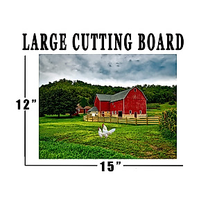 Farm Red Barn Kitchen Glass Cutting Board Barn Decorative Gift Farmhouse Ranch Piglets Design