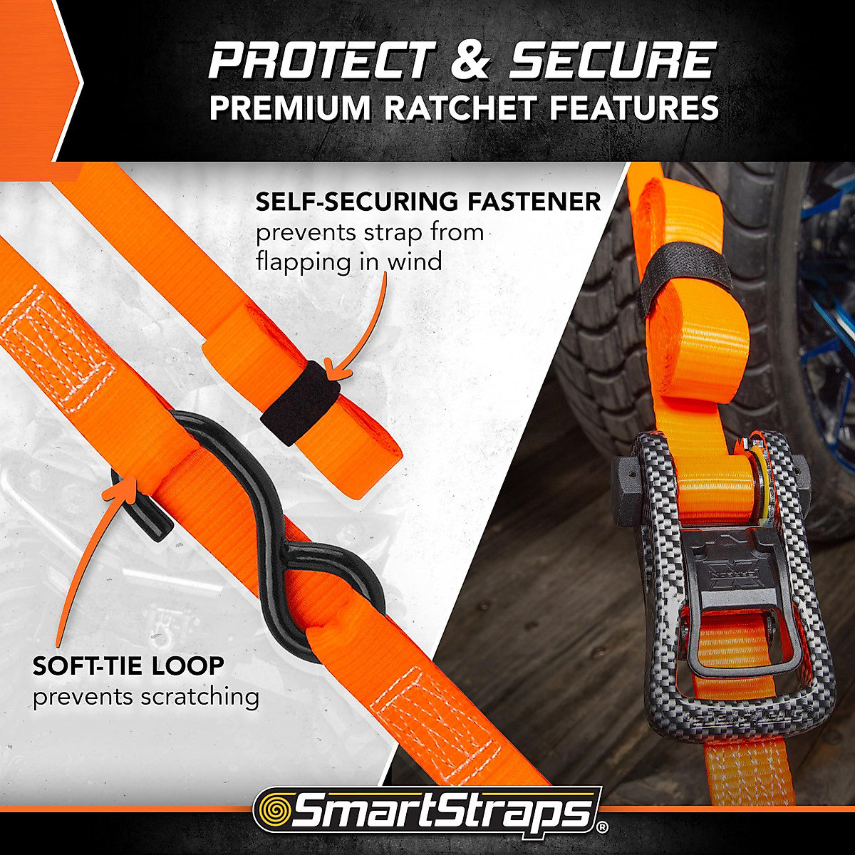 CARGOSMART 10' 1500lb CarbonX Ratchet Tie Downs 2 Pk