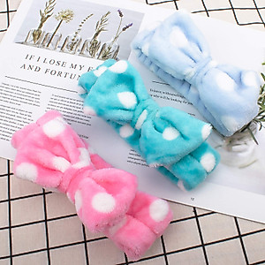 Araluky 3 Pack Bow Hair Band ,Soft Makeup Facial Dot Headband Women Girls Spa Microfiber Cute Turban Headband Bowknot Bow Skincare Terry Cloth Fuzzy Headbands for Washing Face Shower Bath Hair Band