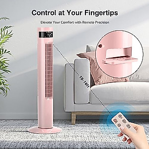 R.W.FLAME Tower Fan with Remote Control, Standing Fan for Office, Oscillating Fan for Home with Children/Pets/Elders,Time Settings,LCD Display,45W,Oscillation, 36" Pink