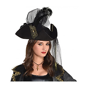 Tricorn Premier Black Feather Pirate Hat, Adult, One Size
