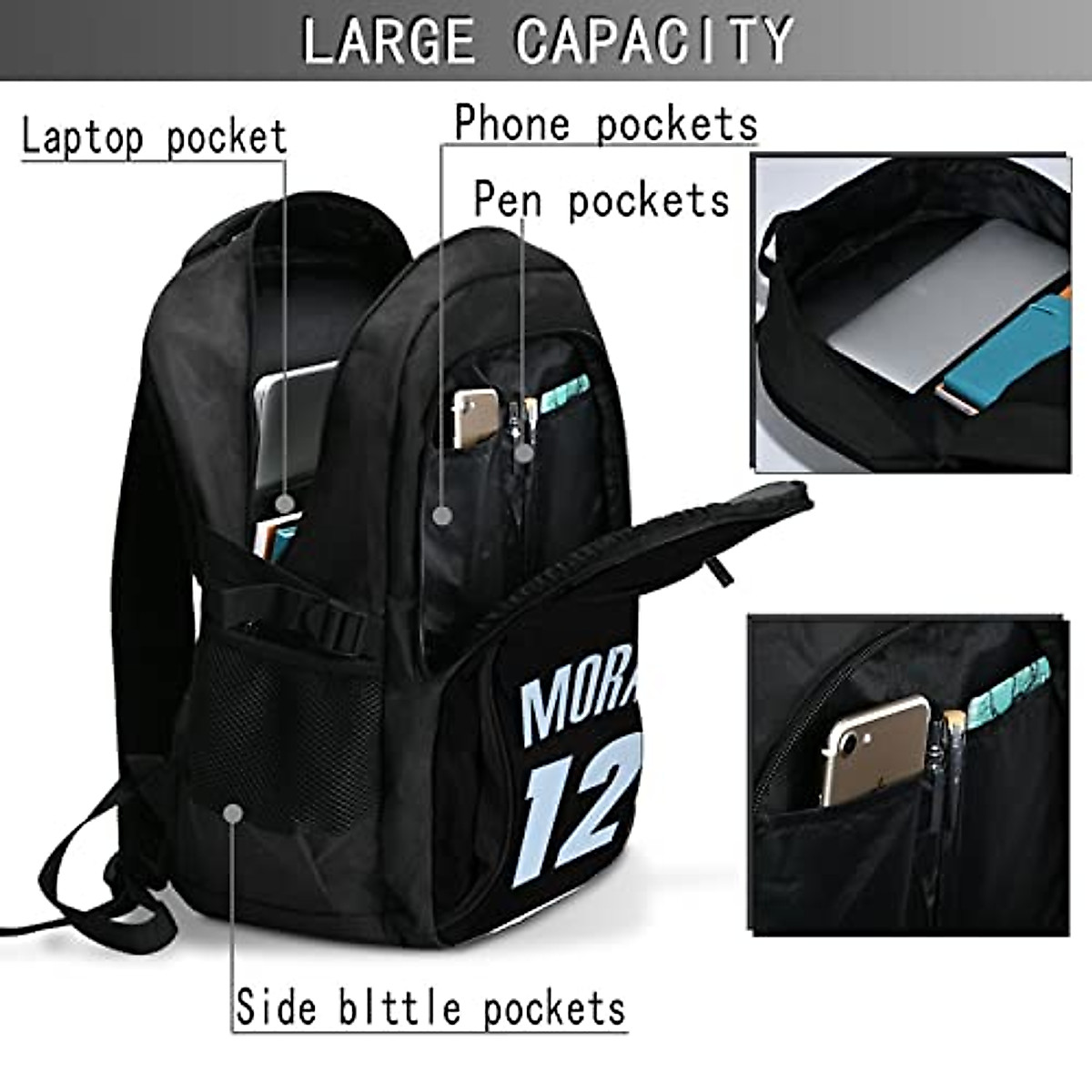 #12 Morant Backpack Laptop Travel Backpack Book Bag For Men Women