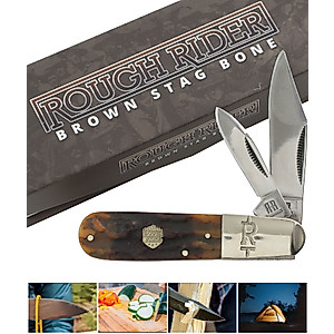 Rough Rider Brown Stag Bone Pocket Knife Rr1806 2 Open Folding Blades Outdoor Survival Hunting Knife for Camping by Survival Steel