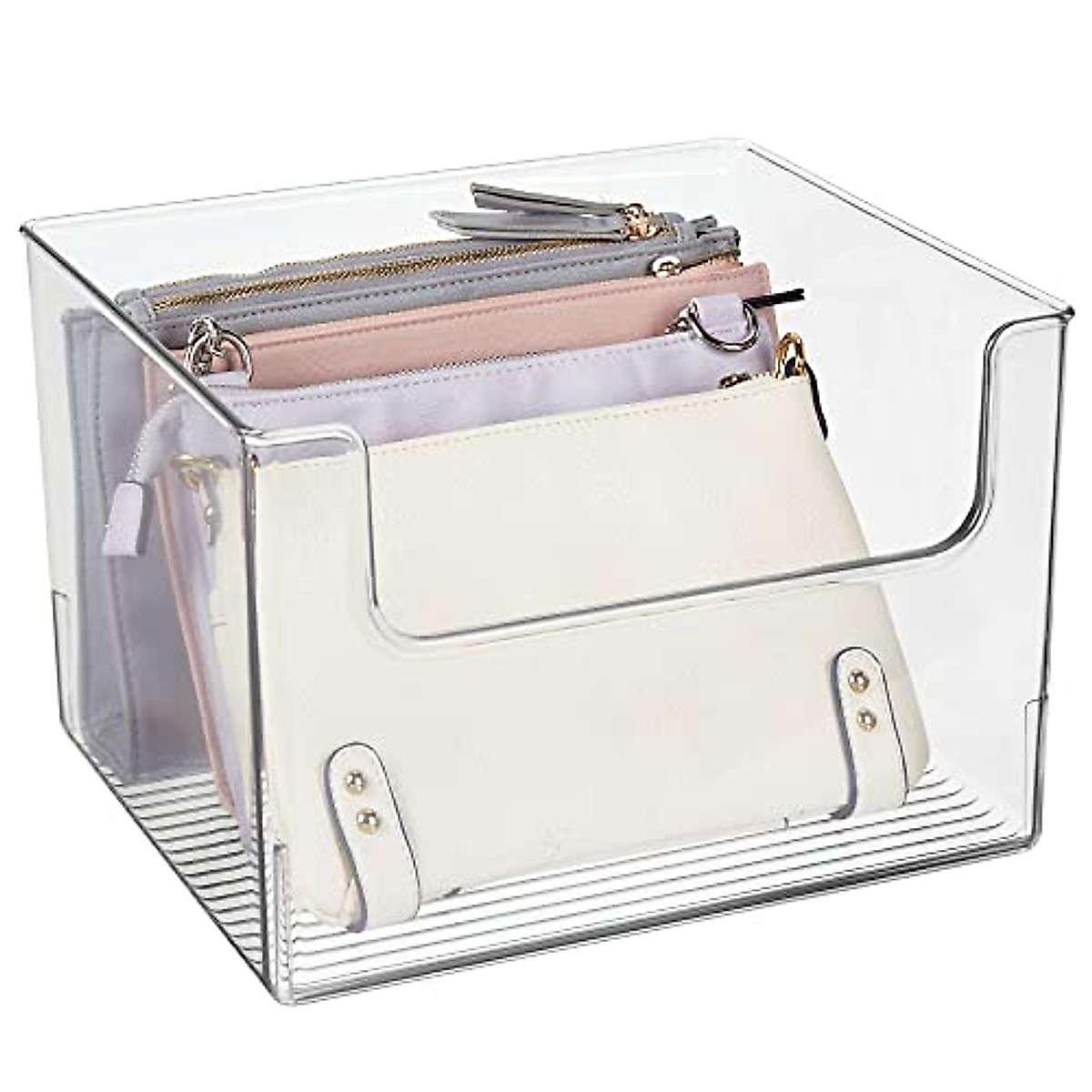 mDesign Modern Plastic Open Front Dip Storage Organizer Bin Basket for Closet Organization - Shelf, Cubby, Cabinet, and Cupboard Organizing Decor - Ligne Collection - 8 Pack - Clear