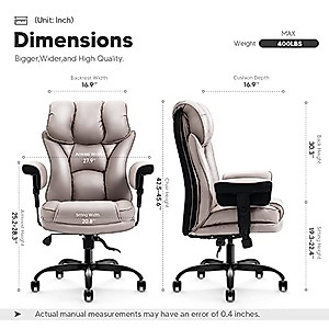 YAMASORO Big and Tall Office Chair 400lbs, Leathaire Cushy Seat and Adjustable Armrests Heavy Duty Executive Desk Chair with Wheels, Beige
