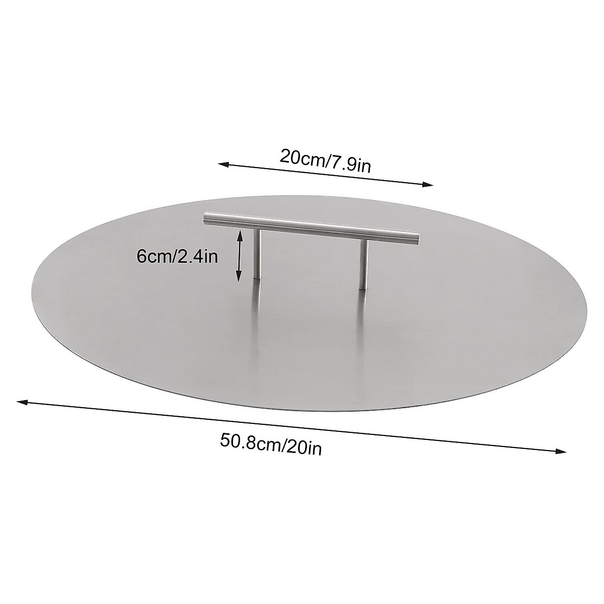 EEYBLAEEY 20 Inch Fire Pit Lid Cover Stainless Steel for Drop-In Fire Pit Drop Burner Pan Cover Square Fire Pit Ring Edge Built-In Handle Design Silver for Any Round Patio Fire Pit