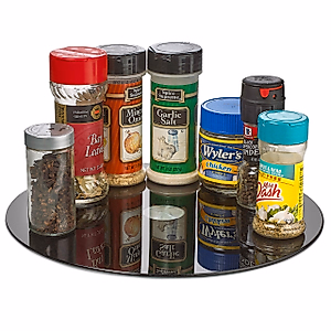 12 Inch Round Lazy Susan Turntable, Tempered Glass Rotating Tray, Serving Plate/Dining Table Top/Spices storage holder (Black)