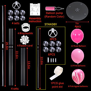 TONIFUL 4 Balloons Stand Kit Pink Marble Centerpieces Table Decorations for Girl Sweet 16th Birthday Decorations Bridal Shower,Baby Shower,15th Quinceanera Table Party Decorations