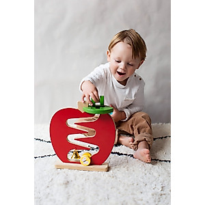 Petit Collage Wooden Apple Racer Toddler Toy, Activity Toys Designed with Safe Materials – Wooden Toy for Babies and Toddlers 12 Months and Older, Builds Hand-Eye Coordination