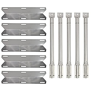 5-Pack BBQ Gas Grill Tube Burner & Heat Shield Plate Tent Replacement Parts for Perfect Flame 720-0522 - Old - Compatible Barbeque Stainless Steel Pipe Burners & Flame Tamer, Flavorizer Bar