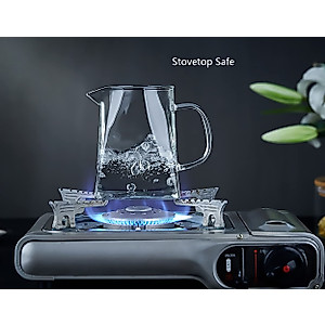 Dadamong Glass Pitcher with Handle, Milk and Cream Pitcher Cup Jug, Heat Resistant Borosilicate Glass Creamer for Coffee Tea or Maple Syrup Serving, Stovetop & Microwave Safe (32oz/ 950ML)