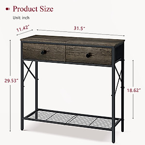 Tajsoon Console Table with 2 Fabric Drawers, 2-Tier Industrial Entryway Table with Storage Shelves, 31.5'' Narrow Sofa Table, Display Shelf for Entryway, Hallway, Living Room, Foyer, Greige