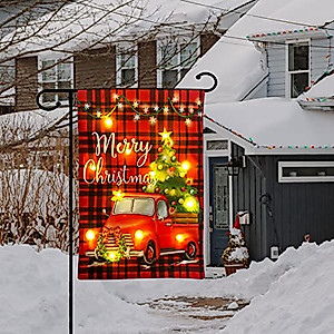 ThreeCats Lighted Christmas Flag, Solar Xmas Flag with Timer, LED Red Truck Flag Holiday Outdoor Patio Lawn Yard Decoration 12 x 18 Double Sided 2022 New