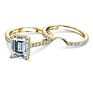 Kobelli 3-1/6ct.tw Emerald Moissanite Drop Halo Bridal Set, Rose Gold, 10