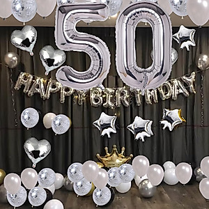 WEIKA 40 Inch Number 50 Balloons, Silver Giant Jumbo Helium Number 50 Foil Balloons for 50th Birthday Party Anniversary Events Man Woman Decorations Supplies