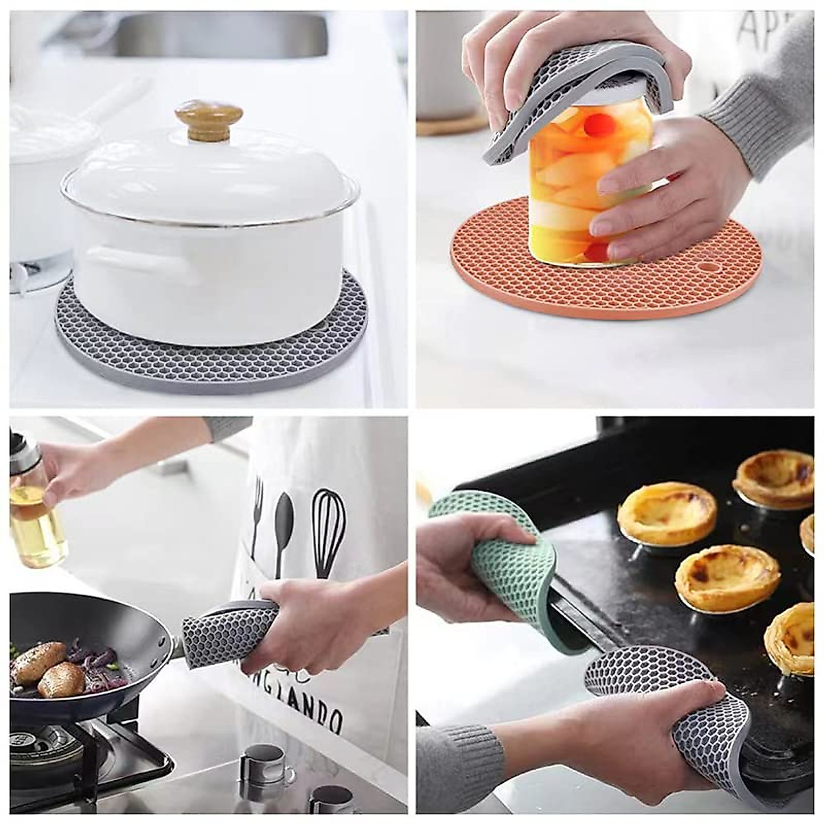 Silicone Pot Holders - Silicone Trivets for Hot Pots and Pans Silicone Hot Pads, Hot Pot Pads, Place Mats,Jar Openers,Oven Mitts 4 Colors