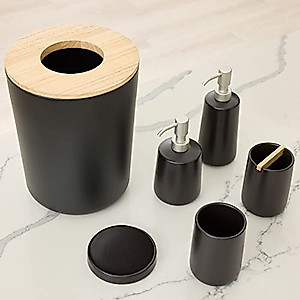 iDesign Ceramic Earth Collection Toothbrush Holder with Paulownia Wood Divider, One Size, Matte Black/Natural