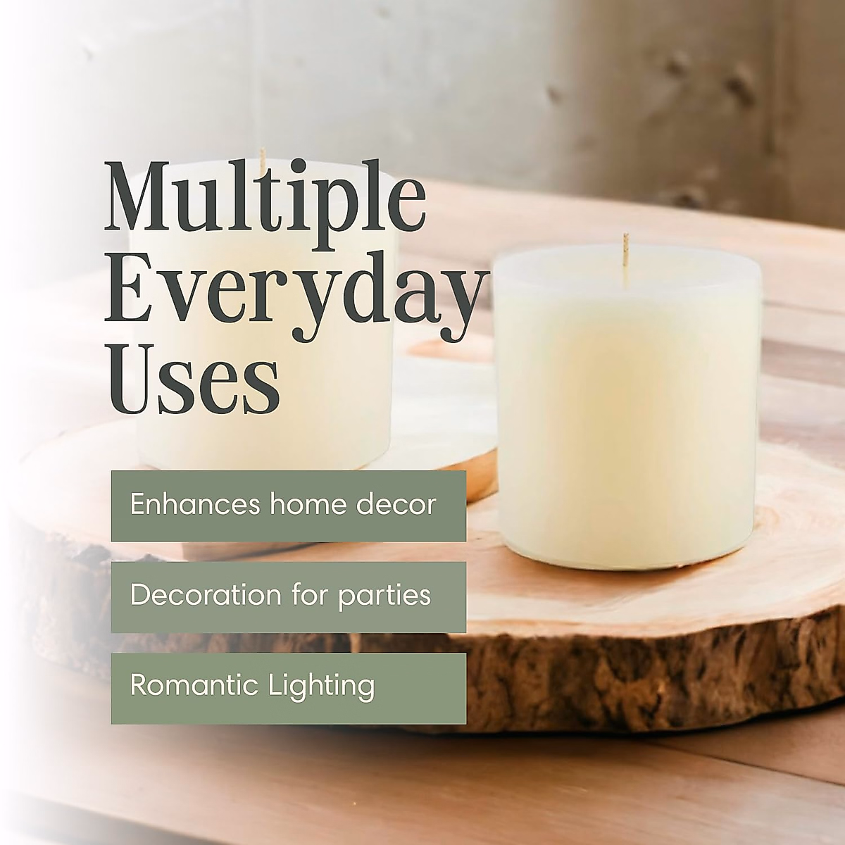 Mister Candle Non Scented Pillar Candle, Unscented 4 x 4 Inch Candles (Set of 2) Hand Poured Ivory Unscented Candles for Home Decor, Premium Wax, Smokeless & Dripless, 80 Hour Burn Time