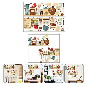 Uonlytech Window Decals 2pcs Cartoon Kitchen Quotes Wall Decal Cooking Utensils Wall Art for Kitchen Dining Room Fridge Restaurant Decor