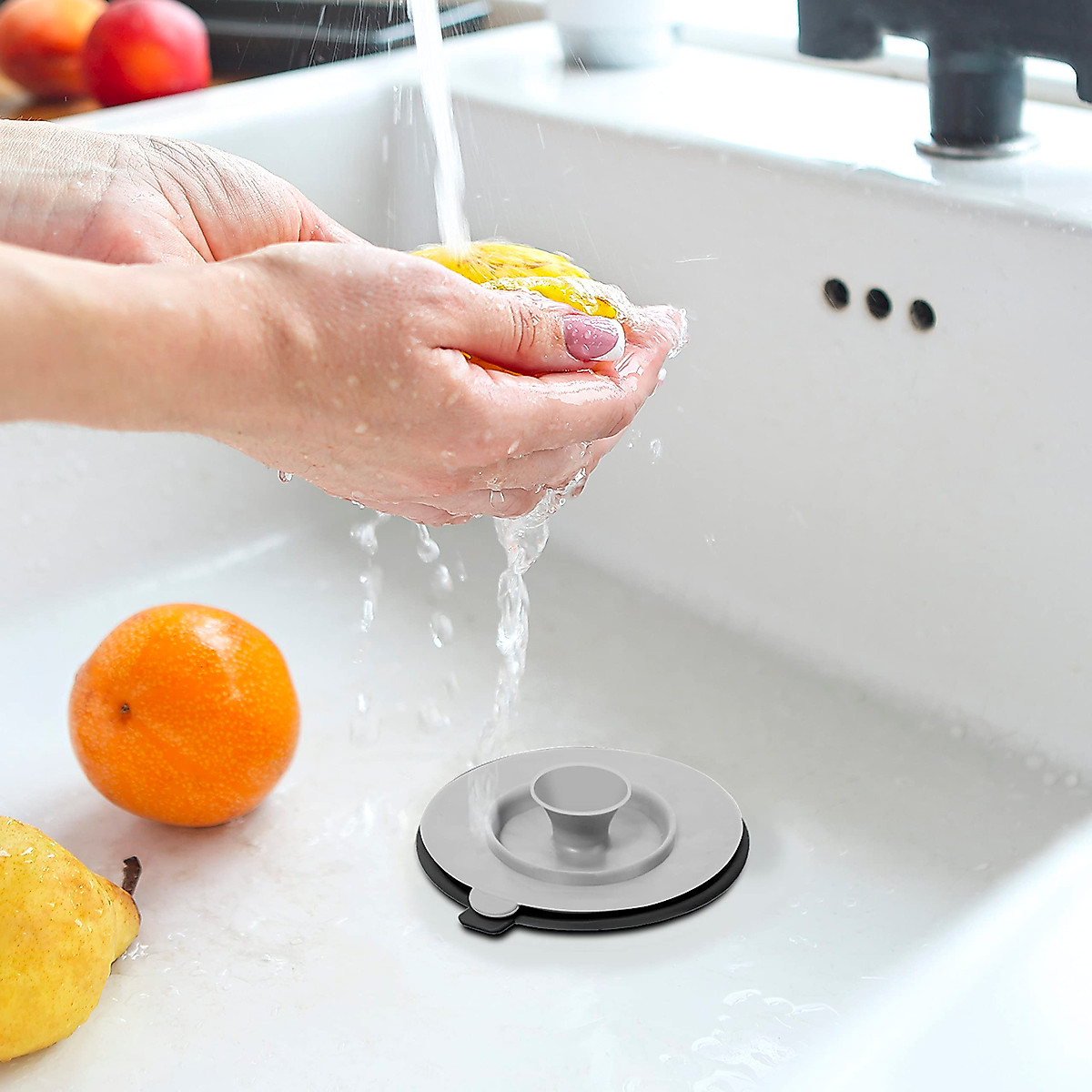 OGGI Silicone Sink Strainer & Stopper Set- Great Kitchen Sink Strainer, Silicone Drain Stopper, Sink Drain Strainer, Sink Plug 4.6˝ Diameter Rim, Black